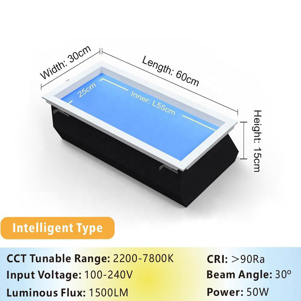 Smart LED Skylight Panel, 40W, 2100-7800K CCT, Dimmable, APP & Remote ...